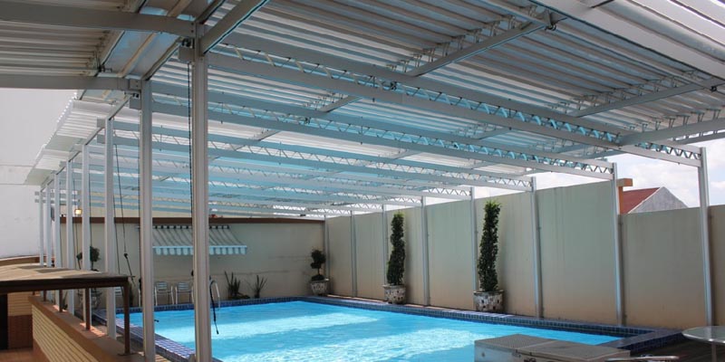 Atap Kolam Renang SunLouvre | Atap Kanopi Sunlouvre | Atap Buka Tutup | Aluminium Surabaya
